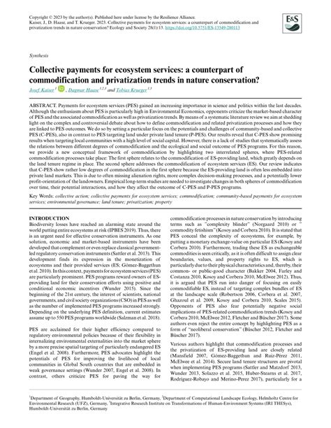 Pdf Collective Payments For Ecosystem Services A Counterpart Of