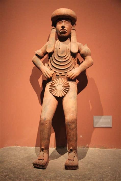 Aztec Life Size Clay Image Of Priest Of God Of Death With Ornaments And Insignia Of