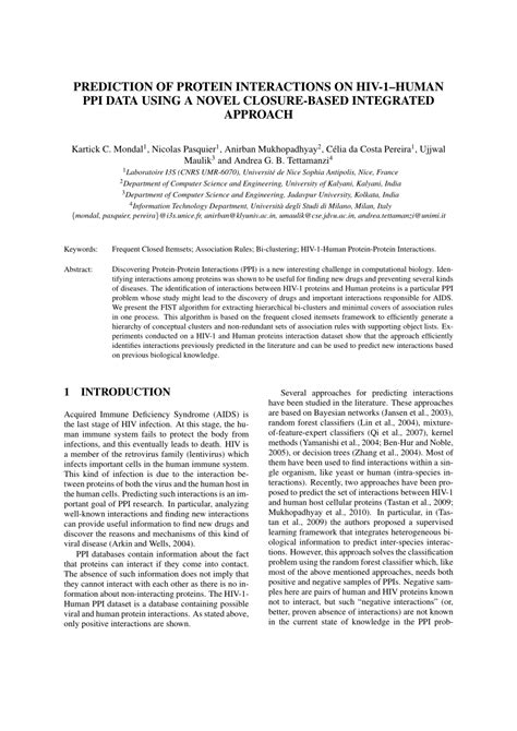 Pdf Prediction Of Protein Interactions On Hiv 1 Human Ppi Data Using A Novel Closure Based