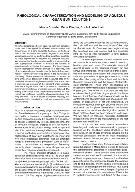 Pdf Rheological Characterization And Modeling Of Aqueous Guar Gum Solutions