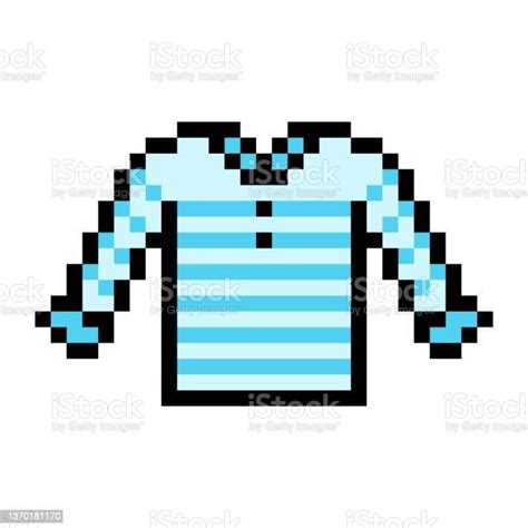 픽셀 아트 블루 스트라이프 긴 소매 셔츠 기호 흰색 배경에 격리 기본 남자 여성 아이의 옷 올드 스쿨 복고풍 빈티지 90 년대 80 년대 8 비트 슬롯 머신 2d 비디오