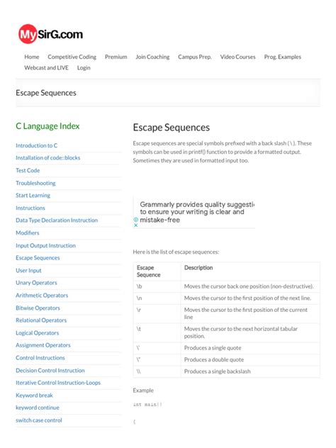 Escape Sequences Pdf You Tube Computer Science