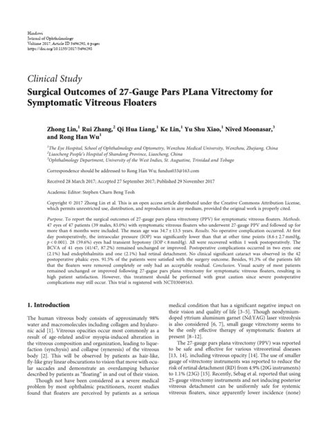 Surgical Outcomes Of 27 Gauge Pars Plana Vitrectomy For Symptomatic