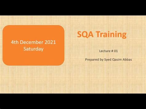 SQA Online Training Lecture SQA Basics Quality Assurance Process Models Testing