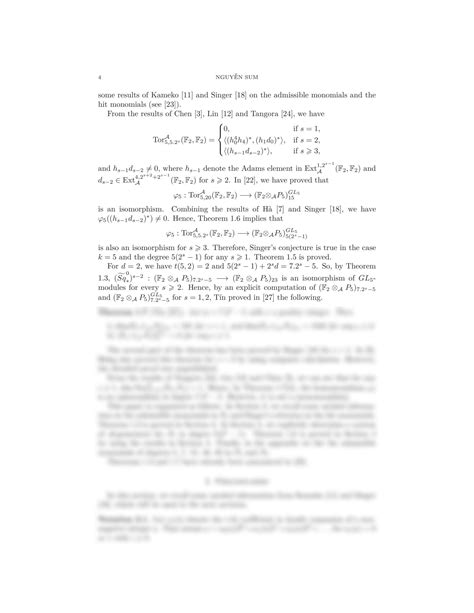 solution the squaring operation and the singer algebraic transfer