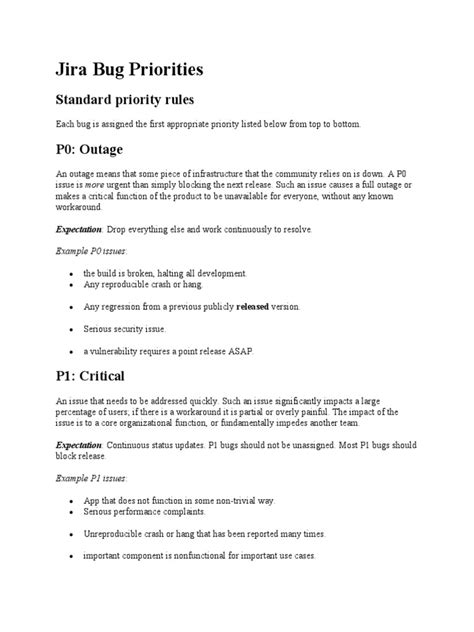 jira bug priorities standard priority rules pdf software bug