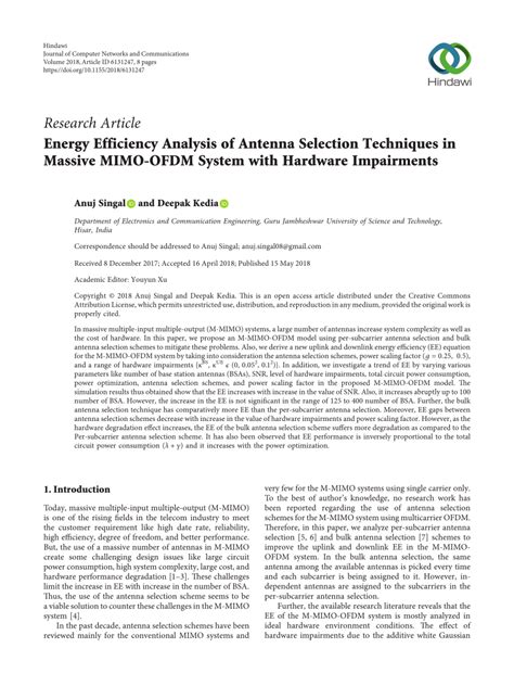 Pdf Energy Efficiency Analysis Of Antenna Selection Techniques In