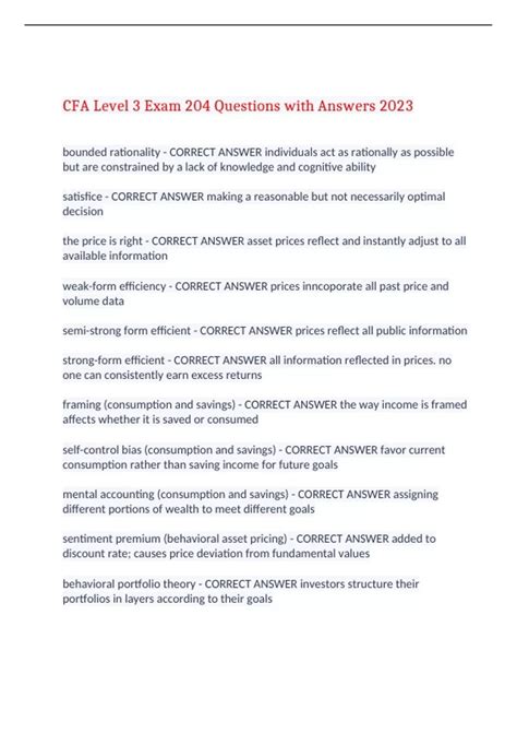 CFA Level 3 Exam 204 Questions With Answers 2023 100 CORRECT CFA Level 3 Stuvia US