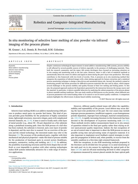 In Situ Monitoring Of Selective Laser Melting Of Zinc Powder Via Infrared Imaging Of The Process