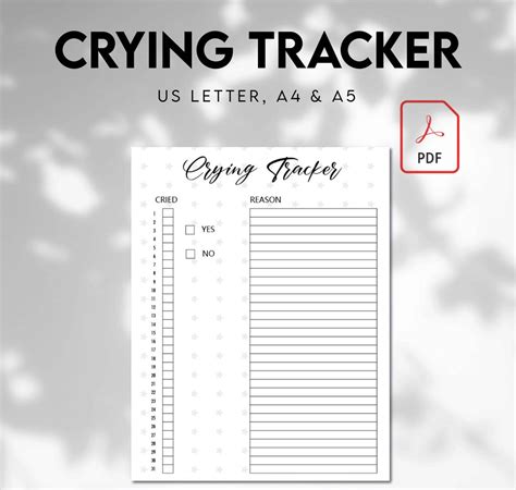 Daily Cry Tracker Sheet Mental Health Journal Sadness Expression Log