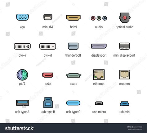 Computer Interface Ports Vector Icon Set Stock Vector Royalty Free Shutterstock