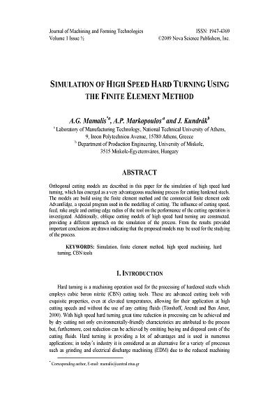 simulation of high speed hard turning using the finite element method