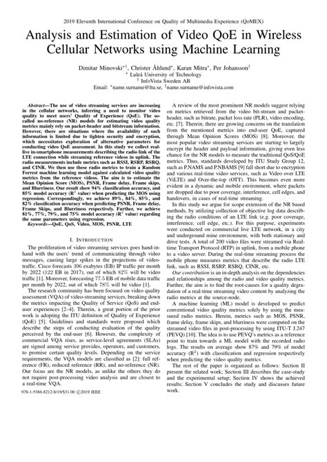 Pdf Analysis And Estimation Of Video Qoe In Wireless Cellular Networks Using Machine Learning