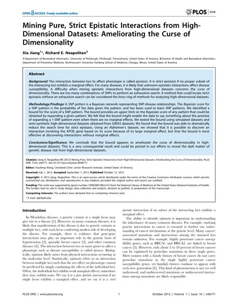 Pdf Mining Pure Strict Epistatic Interactions From High Dimensional Datasets Ameliorating