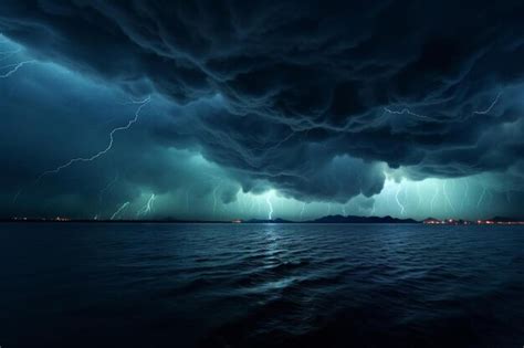 Massive Storm Clouds Gather Over Ocean Tornado Hurricane Or Tropical