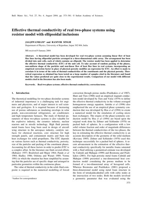 Pdf Effective Thermal Conductivity Of Real Two Phase Systems Using