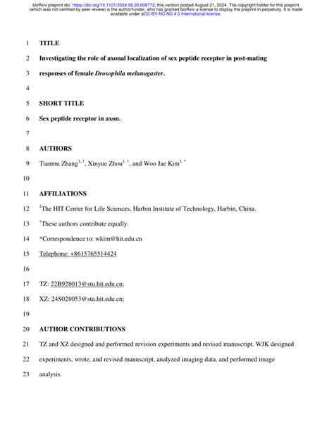 Pdf Investigating The Role Of Axonal Localization Of Sex Peptide