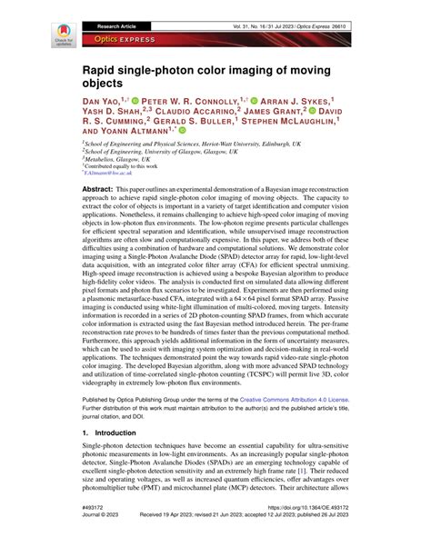 Pdf Rapid Single Photon Color Imaging Of Moving Objects