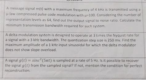 Solved A Message Signal M T With A Maximum Frequency Of Chegg