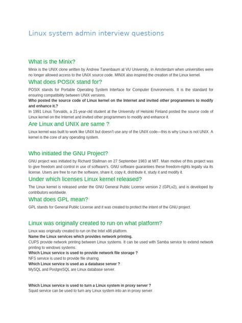 Linux System Admin Interview Questions Pdf Linux Gnu