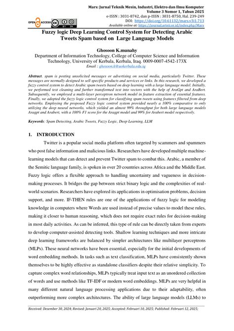 Pdf Fuzzy Logic Deep Learning Control System For Detecting Arabic Tweets Spam Based On Large