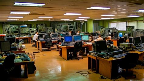 Room Filled With Lots Of Computers And Monitors Generative Ai Stock Illustration Illustration