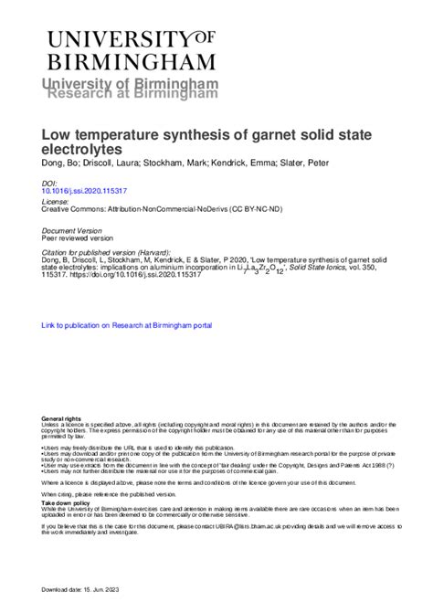 Pdf Low Temperature Synthesis Of Garnet Solid State Electrolytes Implications On Aluminium