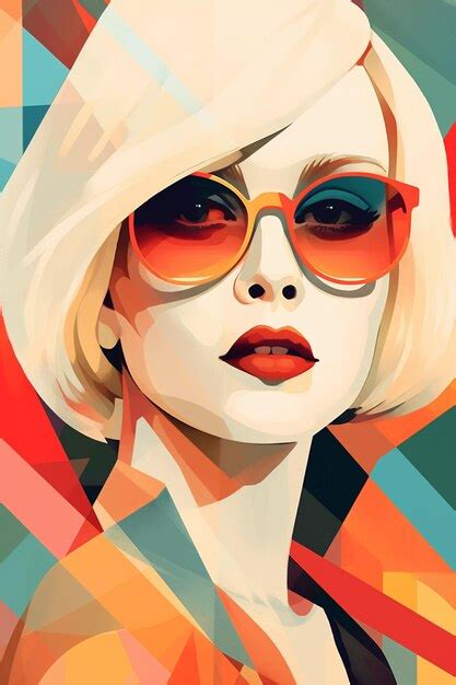 Premium Ai Image Fashion Girl Flat Geometric Shapes Flat Design Abstract Clean Lines Illustration