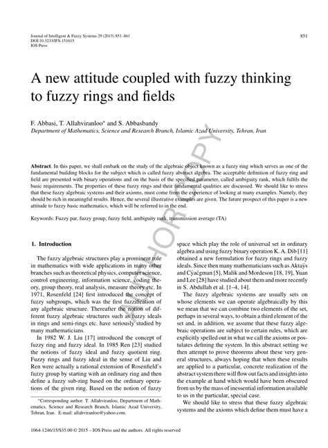 PDF A New Attitude Coupled With Fuzzy Thinking To Fuzzy Rings And Fields