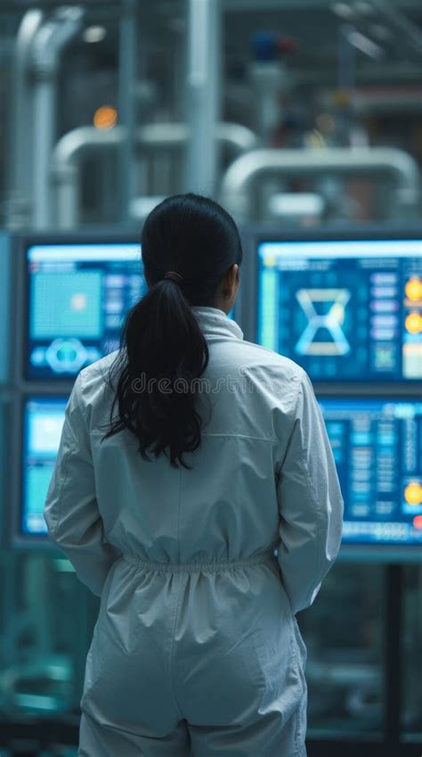 South Asian Nuclear Scientist Monitoring Reactor Operations â€ Seen From Behind A South Asian