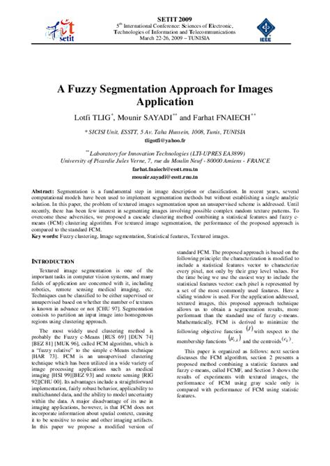 pdf a fuzzy segmentation approach for images application