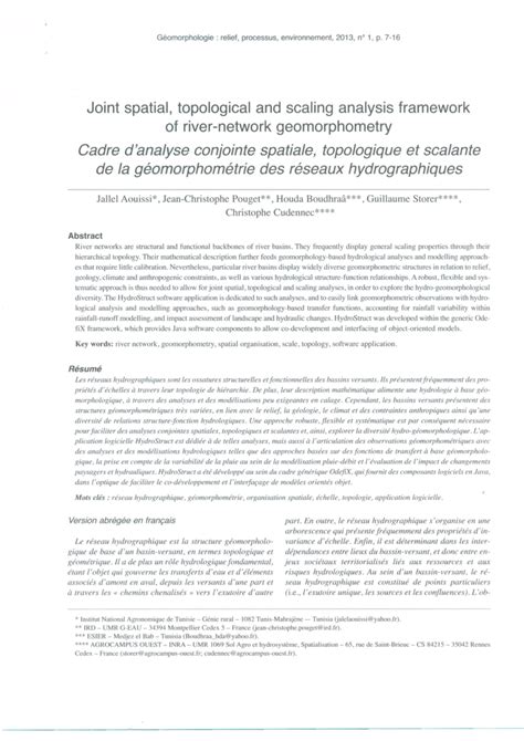 Pdf Joint Spatial Topological And Scaling Analysis Framework Of River Network Geomorphometry