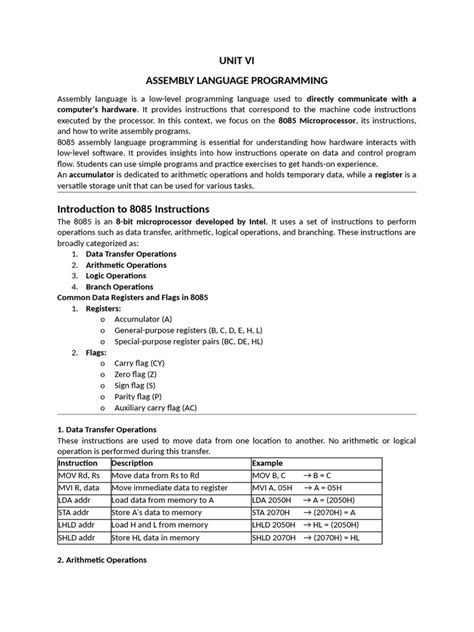 Unit Vi Assembly Language Pdf Central Processing Unit Assembly Language