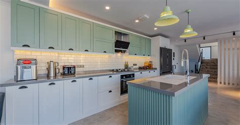 가구 가라앉다 가전 제품 가전제품 가정의 가족 냉장고 녹색 캐비닛 디자인 럭셔리 방 섬 수도꼭지 수조 스테인레스 스틸 스토브 식기 세척기 실내