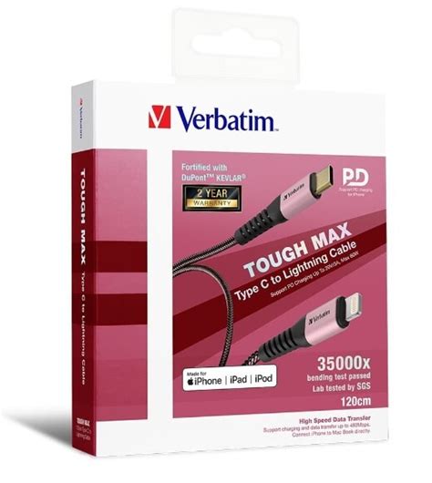 Verbatim Type C To Lightning Cable With Kevlar 120cm Rose Gold