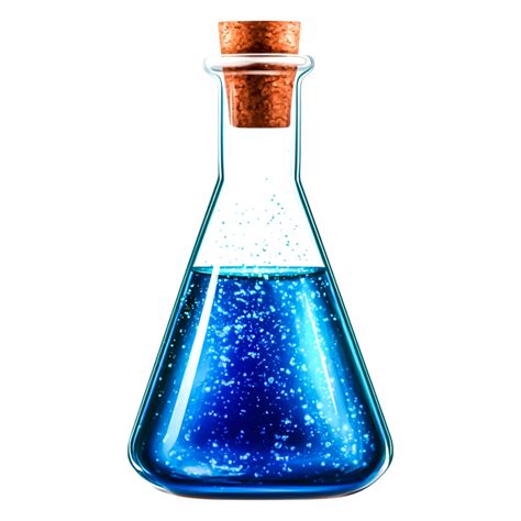 Blue Laboratory Flask With Cork Stopper Filled With Bubbling Liquid
