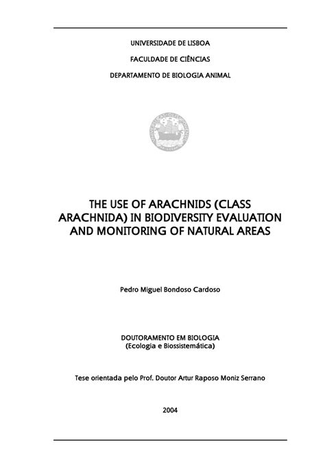 Pdf The Use Of Arachnids Class Arachnida In Biodiversity Evaluation