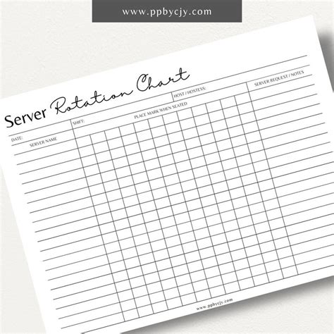 Restaurant Server Rotation Chart Table Dining Room Waitstaff Organizer