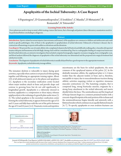 Pdf Apophysitis Of The Ischial Tuberosity A Case Report