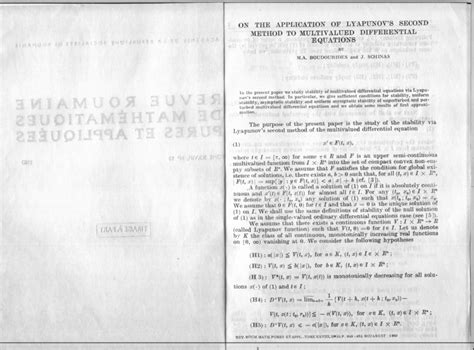 Pdf On The Application Of Lyapunovs Second Method To Multivalued Differential Equations