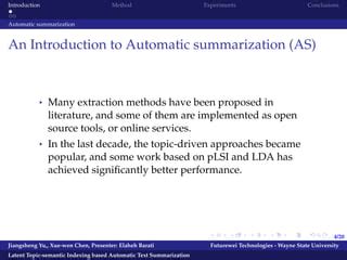 Latent Topic Semantic Indexing Based Automatic Text Summarization PPT