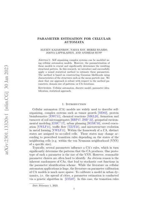 Pdf Parameter Estimation For Cellular Automata