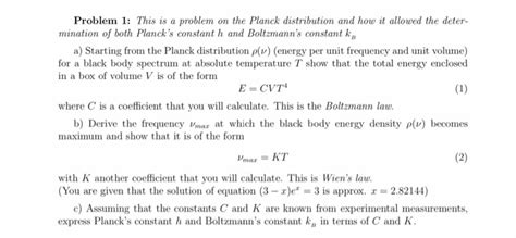Solved Problem This Is A Problem On The Planck Chegg Com