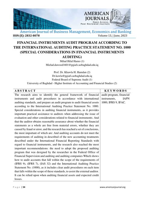 Pdf Financial Instruments Audit Program According To The International Auditing Practice