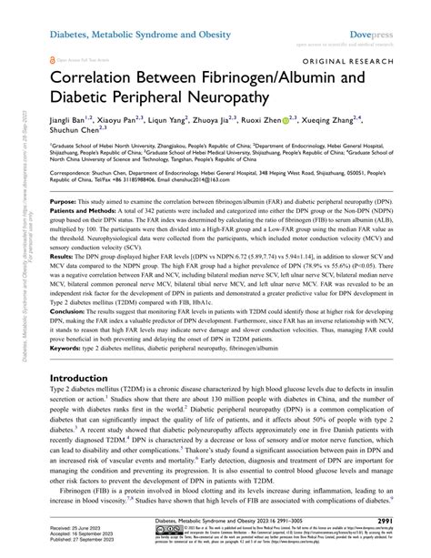 Pdf Correlation Between Fibrinogenalbumin And Diabetic Peripheral