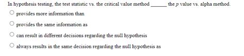 Solved The P Value Vs Alpha Method In Hypothesis Testing Chegg Com