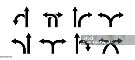 양방향 및 3방향 화살표 기호입니다 도로 표지판 아이콘 컬렉션입니다 도로 방향 벡터 아이콘 컬렉션입니다 웨이 방향 화살표 기호 집합입니다 벡터 그래픽 0명에 대한 스톡 벡터