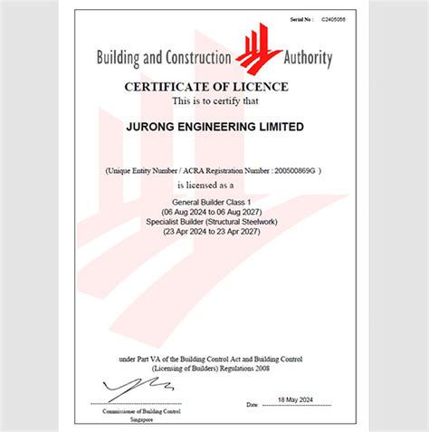 Bca Certification Jurong Engineering Limited