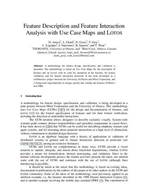 Pdf Feature Description And Feature Interaction Analysis With Use Case Maps And Lotos