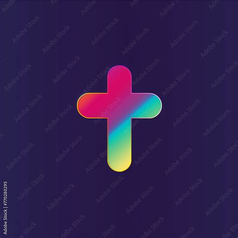 십자가의 벡터 그래픽 로고 단순한 최소한의 작고 역동적이고 희망적인 사이키델릭 컬러 그라데이션 Иллюстрация